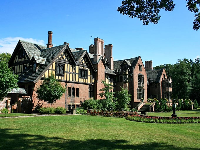 The manor's distinctive silhouette showcases architectural elements that would make modern contractors throw their hands up in surrender.