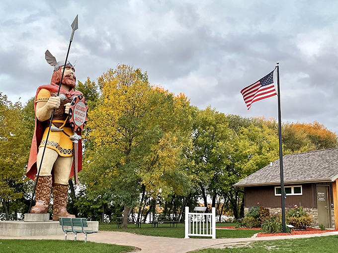 Alexandria's favorite son towers over the landscape, his red cape and Viking helmet visible from blocks away, a beacon for curious travelers.