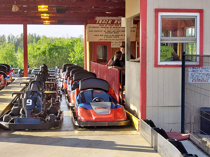 Serious concentration happening here &ndash; nothing brings out your inner racer quite like gripping that steering wheel and eyeing the perfect racing line.