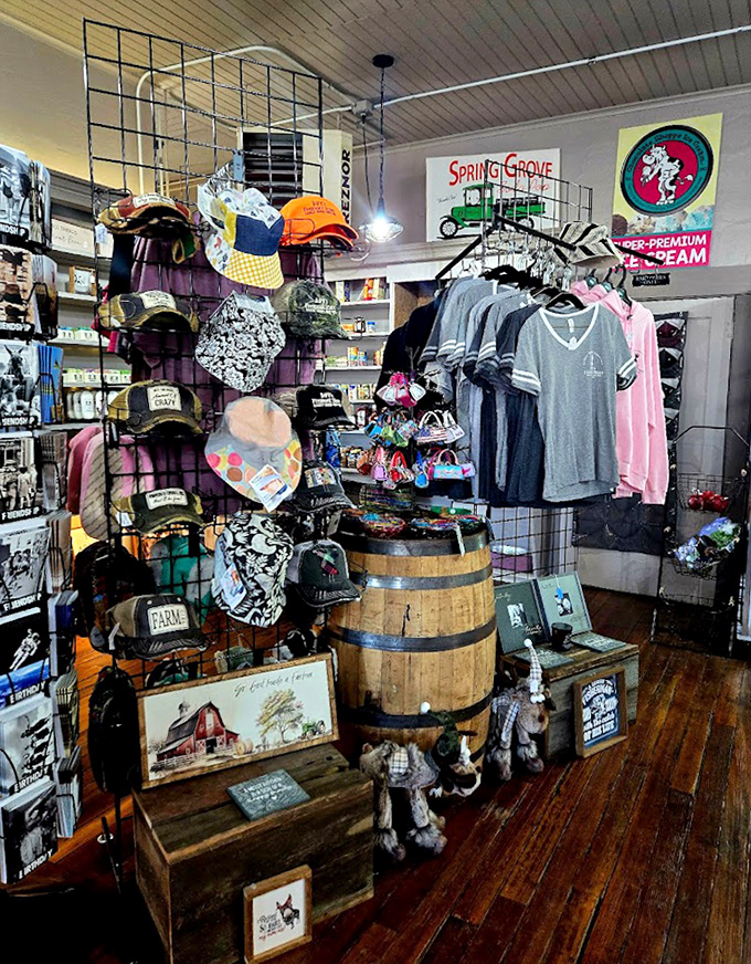 A hat for every personality! The display offers everything from practical farm wear to whimsical options that might just inspire a new look.