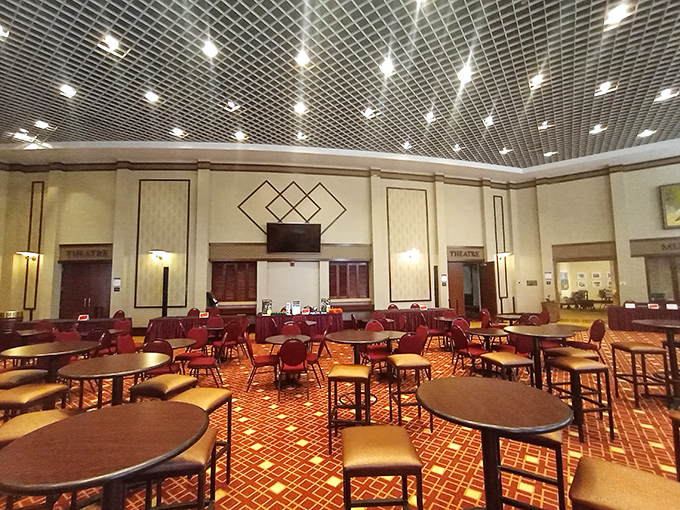 This stylish gathering space whispers of pre-show conversations and post-performance debates, all under a ceiling that sparkles like a constellation of theatrical stars.