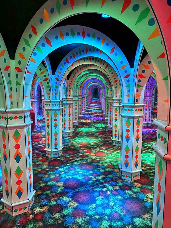 Archways within archways create an infinite tunnel effect that challenges your perception and sense of direction.