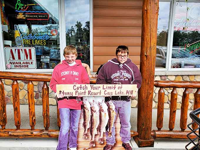 Young anglers proudly display their impressive catch &ndash; proof that fishing stories from Stony Point don't need exaggeration!