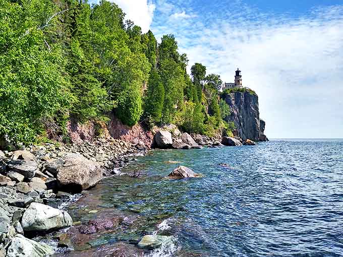 Standing sentinel since 1910, Split Rock Lighthouse keeps watch over the vast blue expanse like a maritime guardian angel.