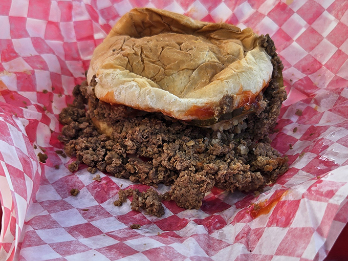 The legendary loose meat sandwich in all its glory &ndash; a beautiful mess that's worth every napkin.