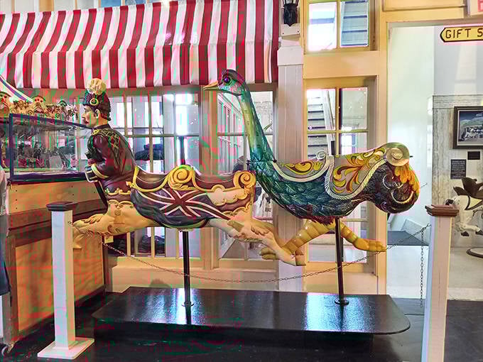 Military precision meets mythological whimsy in this extraordinary pairing &ndash; a uniformed centaur and an ostrich that looks ready for a race through wonderland.