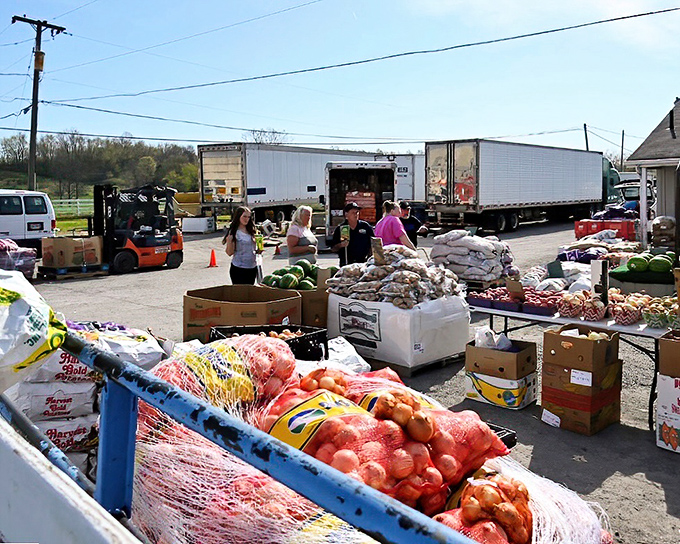 Behind the scenes at Rogers: forklifts and trucks deliver fresh inventory as vendors prepare for the morning rush of eager bargain hunters.
