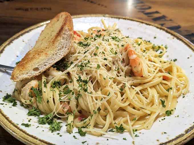 This isn't just shrimp scampi, it's a silky tangle of pasta and plump shrimp that makes twirling your fork a delightful anticipation game.