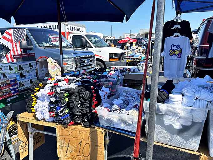 Because apparently someone decided socks deserved their own booth, and honestly, your feet aren't complaining about the variety.