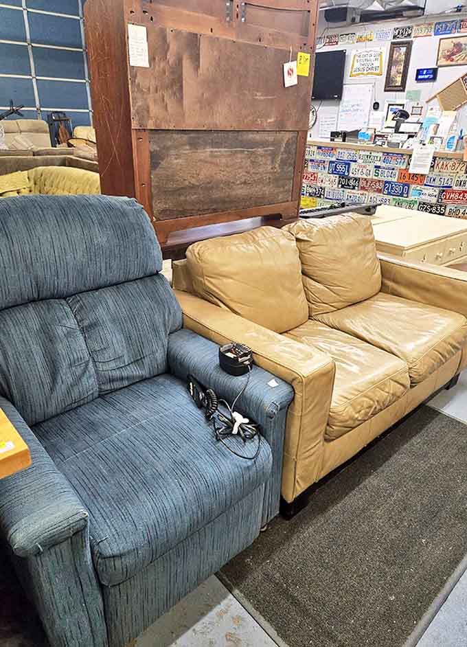 The sofa section: where comfort meets affordability. These well-loved couches have already survived the worst spills and still look inviting.