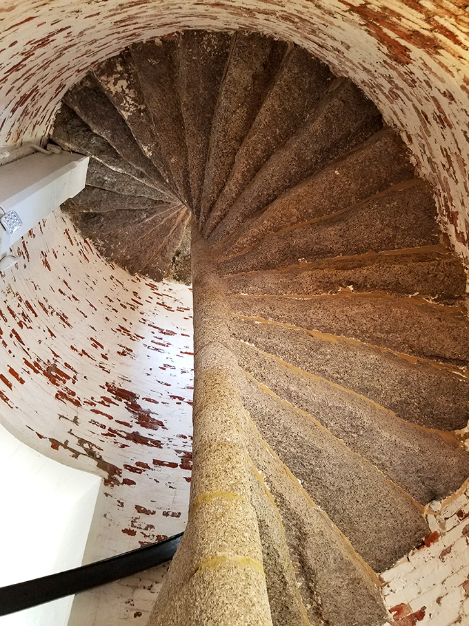 These spiral stairs have felt the footsteps of generations of keepers &ndash; each worn stone step a testament to dedication.