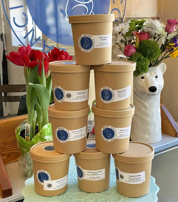 A tower of temptation &ndash; these stacked containers of handcrafted gelato showcase the rainbow of flavors waiting to delight your taste buds.