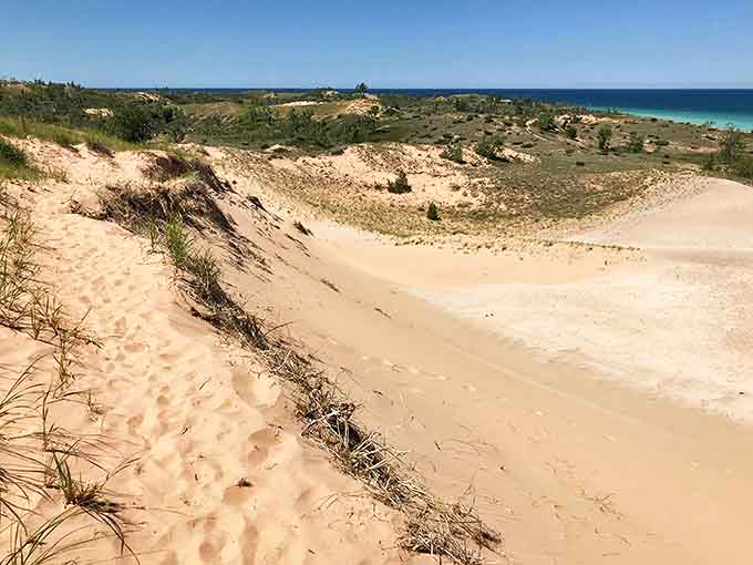 Sand dunes cascade toward the horizon, creating a landscape that feels more Sahara than Great Lakes.