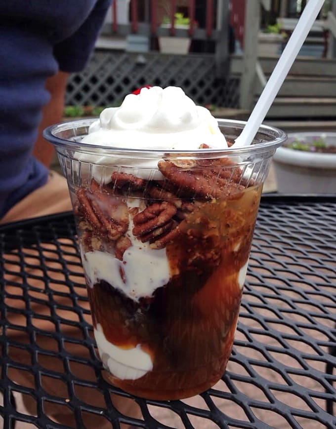 The Turtle Sundae combines caramel, chocolate, and pecans into one glorious tower of "yes, please, and thank you."