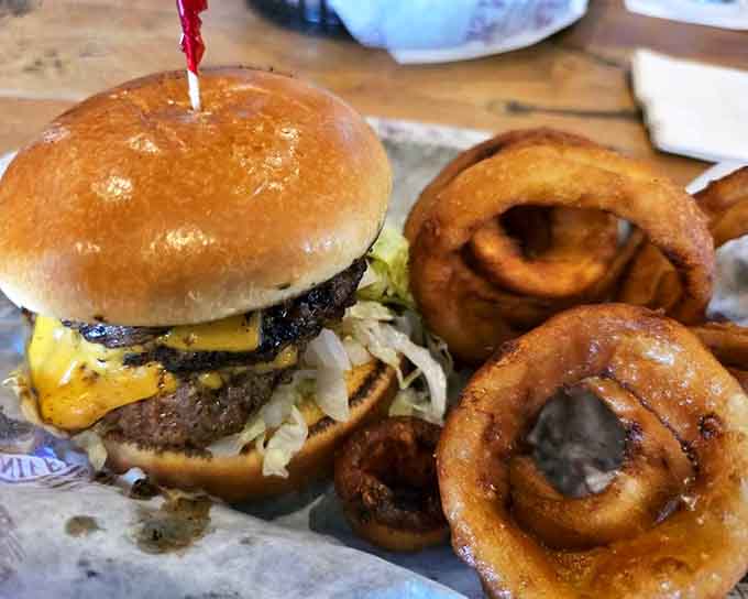 Patriotism never tasted so good &ndash; this burger makes you want to salute with your mouth full. Those golden rings aren't just sides, they're essential supporting characters in this meal.