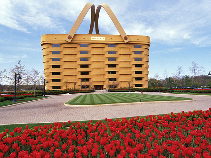 Spring brings a riot of red tulips to the basket's entrance. Like Dorothy discovering Oz, visitors are greeted with vibrant color and whimsy.