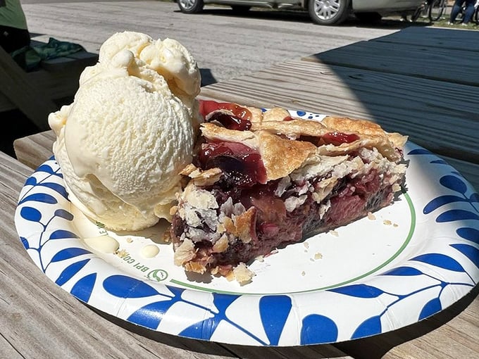 The "Bluebarb" pie combines tart rhubarb with sweet blueberries in a flavor romance that deserves its own Nicholas Sparks novel.
