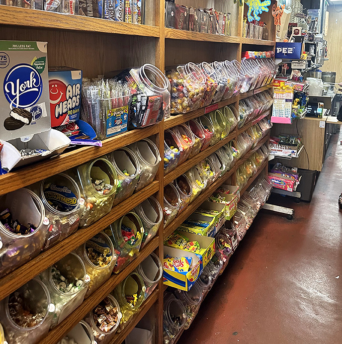 The candy corner offers a rainbow of options that would make Willy Wonka himself nod in approval&mdash;nostalgia never tasted so sweet.