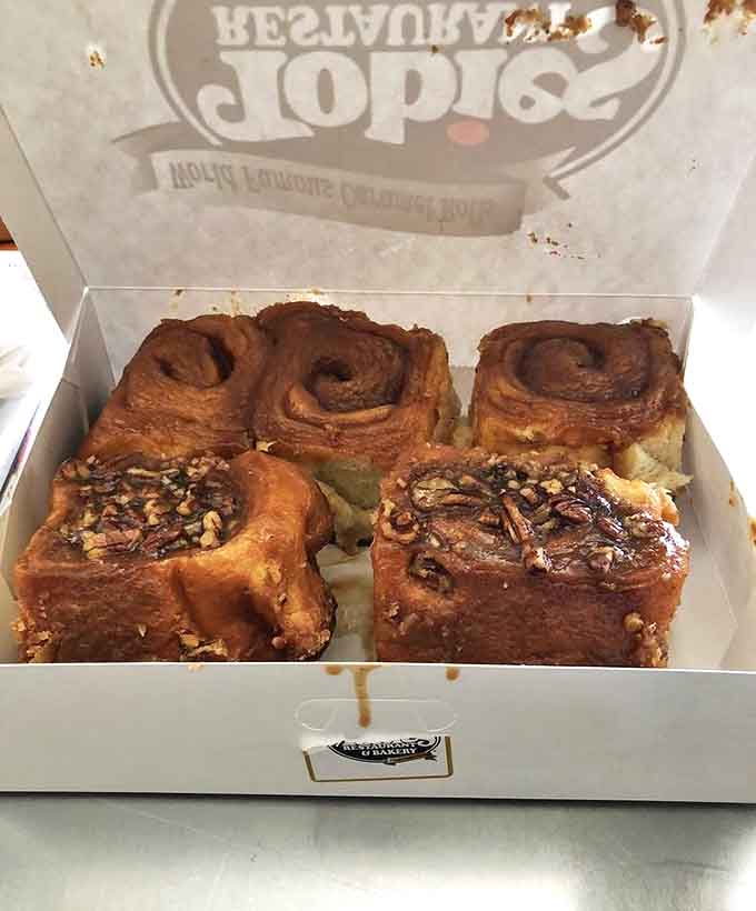 Tobie's caramel rolls come in two varieties: "I shouldn't eat this whole thing" and "I definitely shouldn't eat this whole thing with pecans."