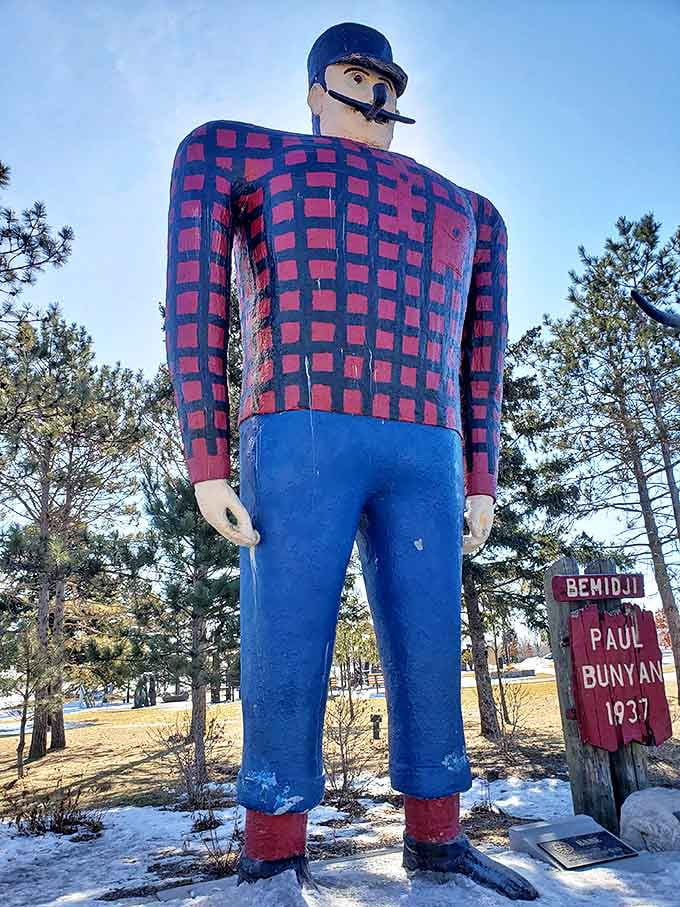 Paul's detailed craftsmanship shows why he's been Bemidji's most photographed resident since 1937 &ndash; those plaid patterns don't paint themselves!