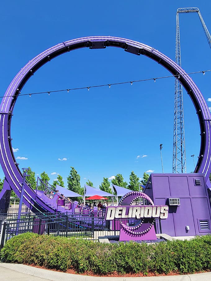 Delirious: This purple monster of a ride proves that going in circles can be extraordinarily thrilling when those circles happen to be 120-degree loops.
