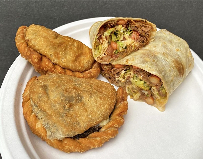 The dynamic duo &ndash; crispy empanadas alongside a hearty burrito create the lunch combo that dreams are made of.