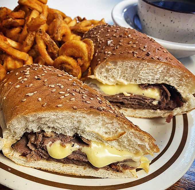 This isn't just a sandwich &ndash; it's a masterpiece of engineering with layers of tender roast beef and melted cheese that would make any mechanic proud.