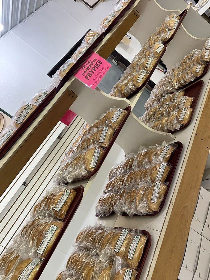 The fry pie display case showcases an embarrassment of riches, making the decision of which flavor to choose feel like the world's most delicious dilemma.