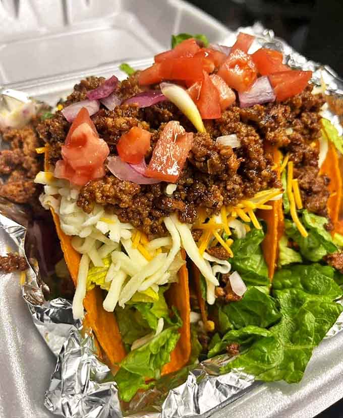These ground beef tacos aren't just an afterthought &ndash; loaded with seasoned meat, fresh toppings, and served in a convenient to-go container for maximum enjoyment.