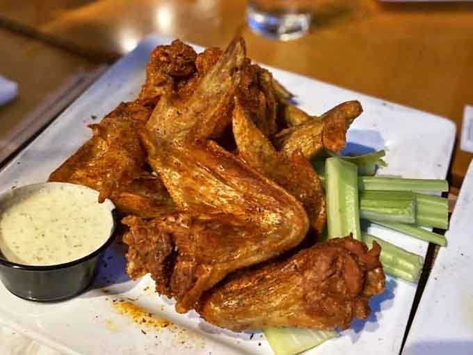 Homestyle wings arrive with fresh celery and house-made dipping sauces &ndash; simple pleasures executed flawlessly.
