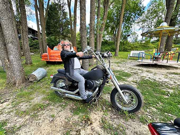 Easy rider meets easy smiler as this classic motorcycle stands ready for its next adventure through Minnesota's scenic backroads.