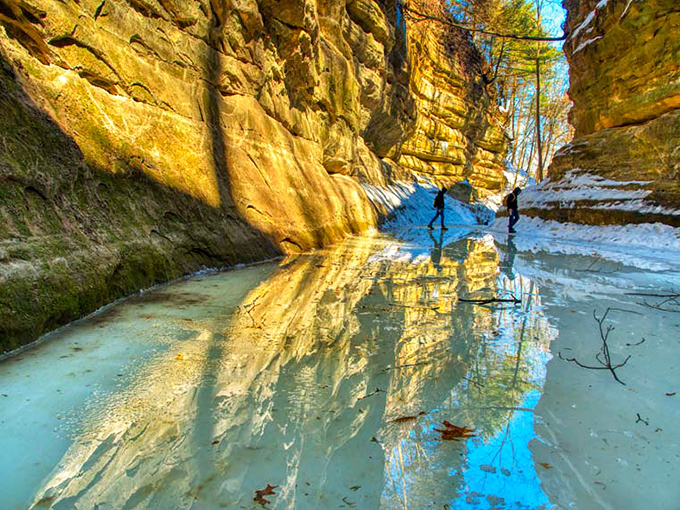 Winter transforms ordinary canyon floors into crystalline wonderlands where every step sounds like walking on nature's finest china.