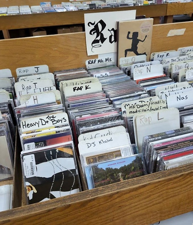 Interior Rap and Hip-hop CD Bins: From MF DOOM to DJ Khaled &ndash; meticulously organized bins where hip-hop history lives on in physical form.