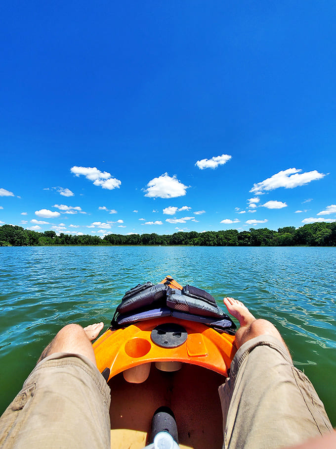 Gliding across mirror-like waters, these kayakers have discovered the secret to perfect serenity &ndash; no motor, no problem!