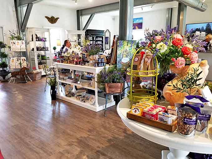 Botanical artwork meets retail therapy in this corner of the shop, where lavender isn't just sold – it's celebrated.