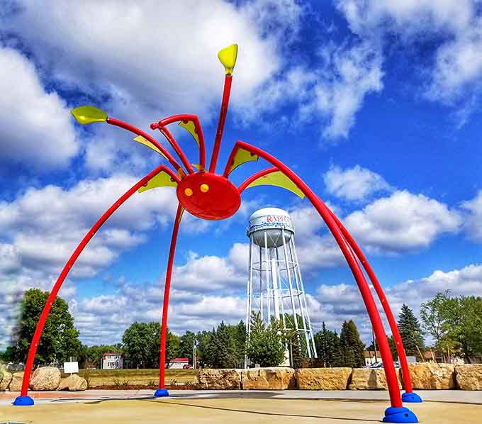 That whimsical spider sculpture at Mead Park adds playful artistry to the landscape, proving public art doesn't have to be serious to be spectacular.