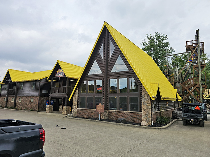 Mohican Adventures' distinctive yellow-roofed lodge stands ready for adventure seekers &ndash; like a beacon of fun in a sea of trees.
