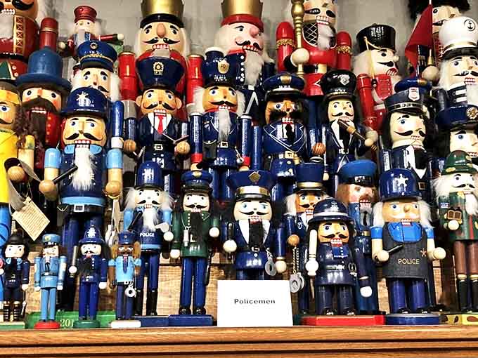 These blue-uniformed nutcracker officers stand ready to protect and serve &ndash; and maybe crack a walnut or two.