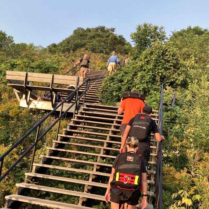 Fitness enthusiasts tackle the famous stairs, where the breathtaking view makes burning thighs almost worth it.