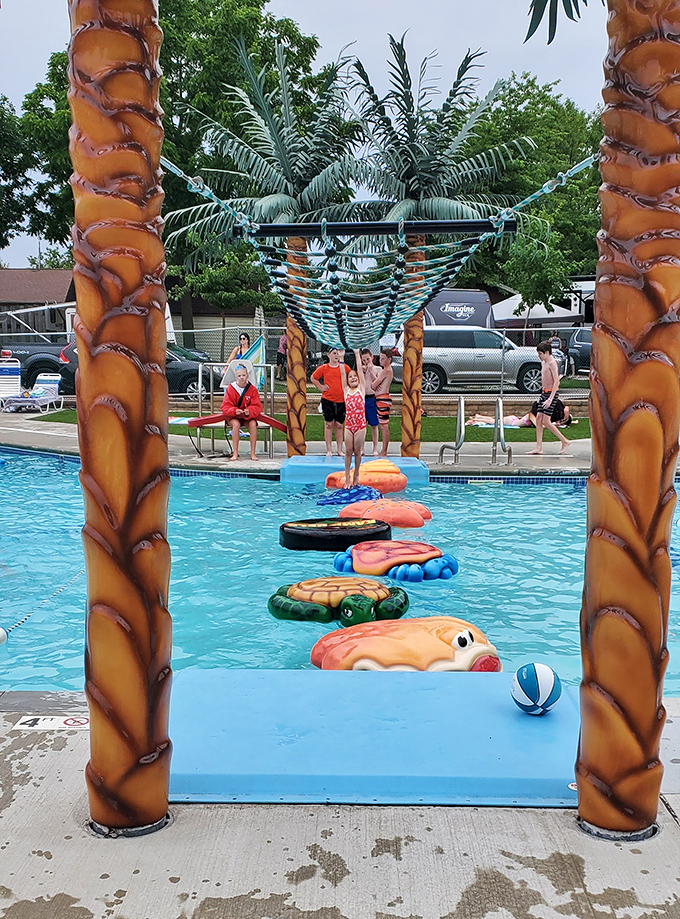Nature's obstacle course reimagined with floating donuts and palm trees. The ultimate test of balance that humbles adults and creates kindergarten superheroes.