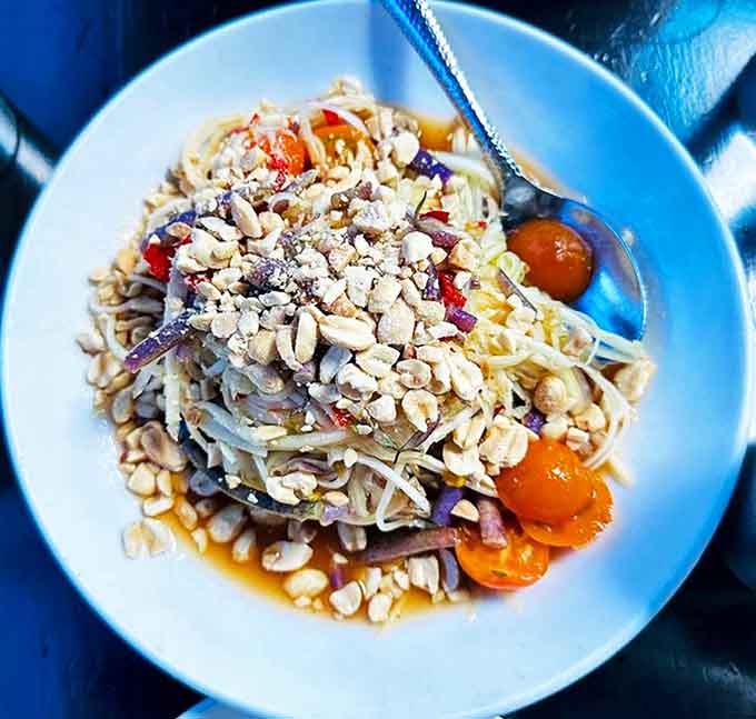 Som Tum Thai salad dances on the tongue &ndash; crunchy papaya, peanuts, and tomatoes playing in perfect harmony with that lime-fish sauce dressing.