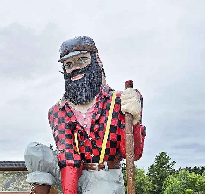 Paul's suspenders and rolled-up sleeves suggest he's ready for a hard day's work, even while standing sentinel for decades.