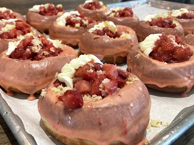 These strawberry shortcake donuts aren't just dessert, they're an event &ndash; fresh berries and crumble toppings create a carnival of texture in every bite.