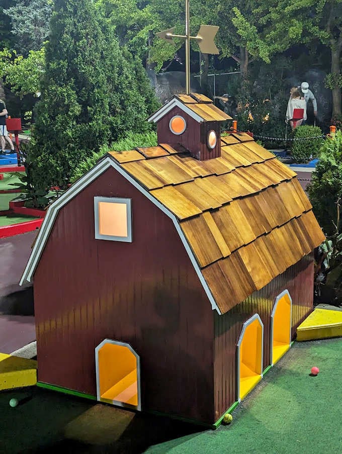 Rustic charm meets putting precision at this farm-themed hole. No actual cows were consulted in its design.