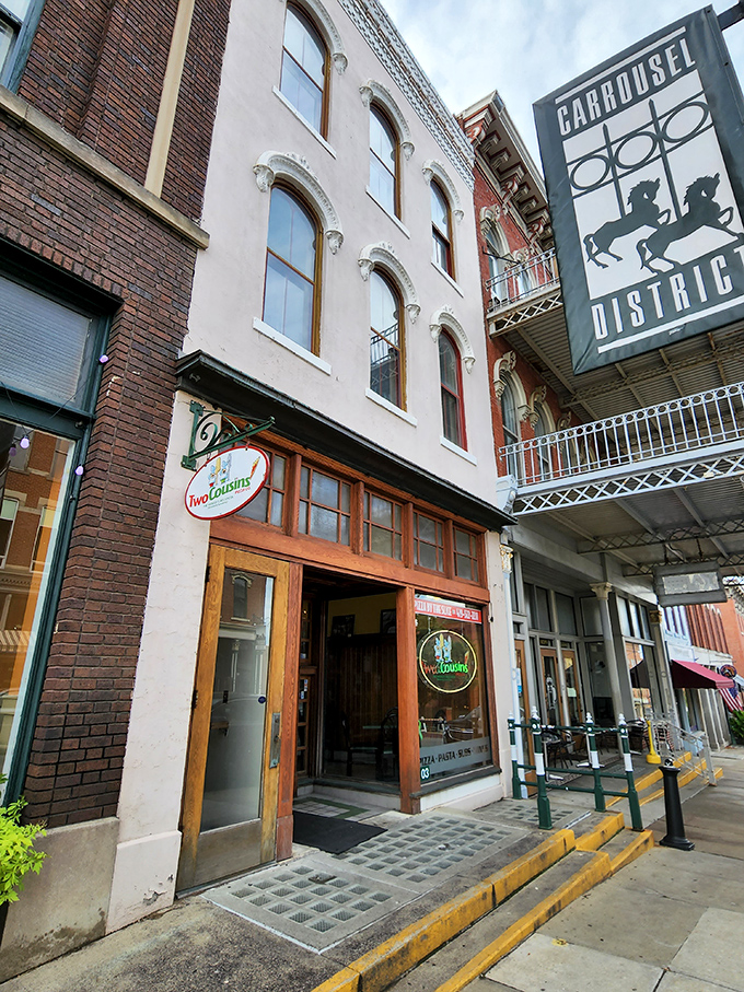 Two Cousins' Pizza Co. occupies a slice of Mansfield history, its storefront nestled in the vibrant Carrousel District where pizza traditions meet modern tastes.