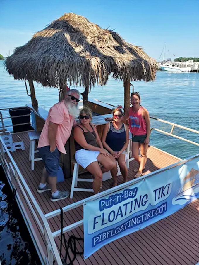All smiles aboard! This floating slice of paradise creates instant vacation vibes for everyone lucky enough to climb aboard.