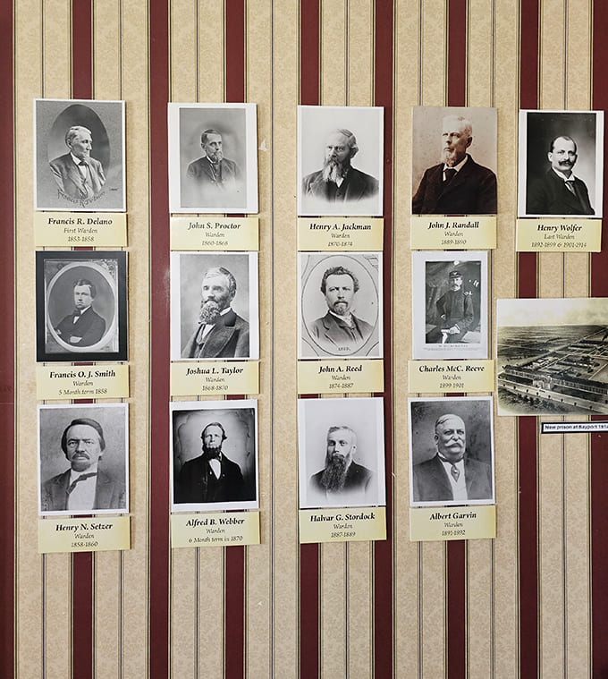 Meet the men in charge! This wall of portraits honors the various wardens who managed the prison through the decades.