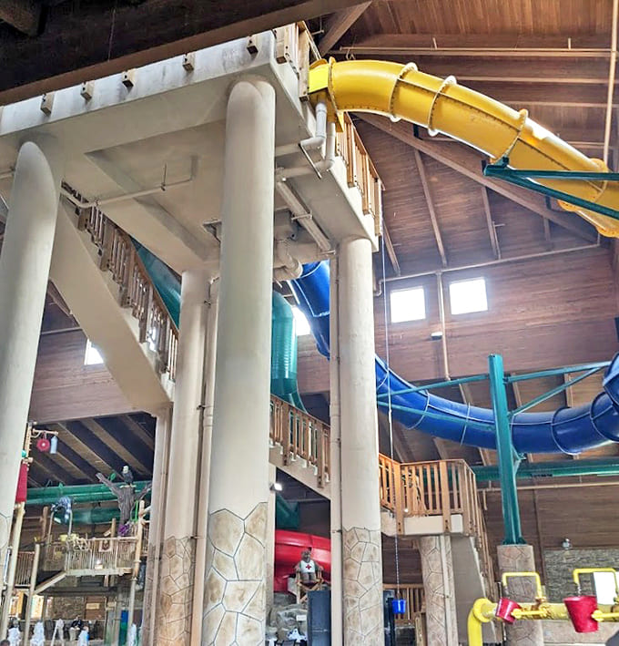 A rainbow of waterslides twists through the air like some magnificent aquatic sculpture &ndash; each colorful tube promising a different flavor of adrenaline.