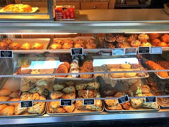 The bakery case showcases a tempting array of treats &ndash; from classic chocolate chip cookies to sophisticated tarts that whisper, "Diet? What diet?"