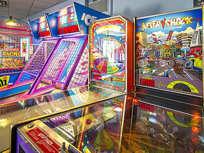 The arcade's vintage charm meets modern gaming, creating a time capsule where quarters still have magical powers and tickets represent actual currency.